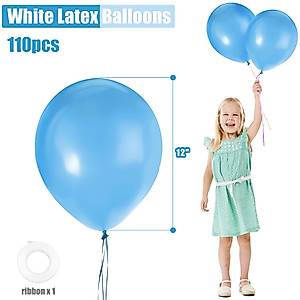 AMOR PRESENT 110PCS Light Blue Balloons, 12 Inch Party Latex Balloons with Ribbon Helium Balloons for Birthday Baby Shower Graduation Wedding Party Decorations