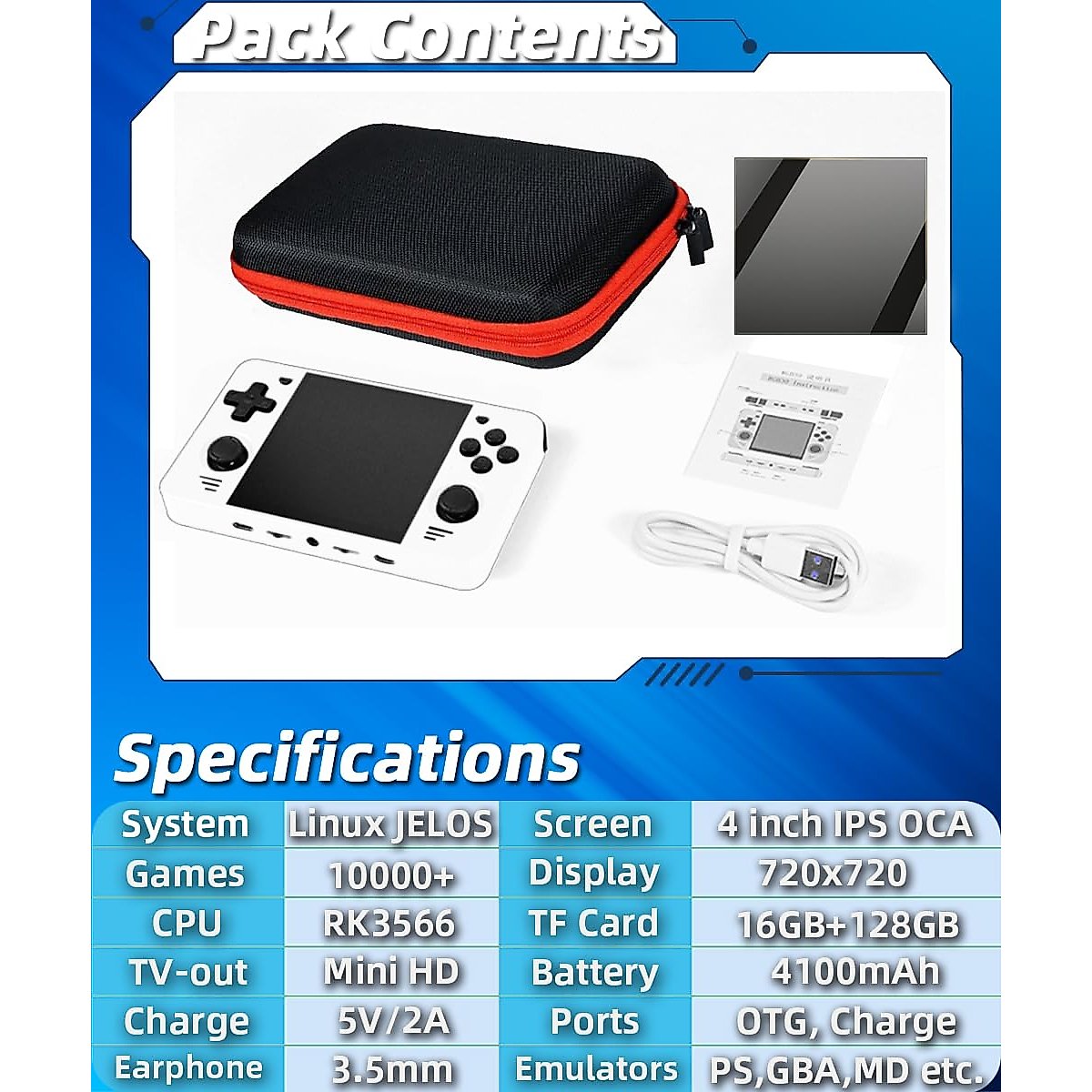 RGB30 Handheld Game Console 4 inch IPS Retro Hand-held Games Consoles Hand Held Video Game System Support Multiplayer WF BT RK3566 White