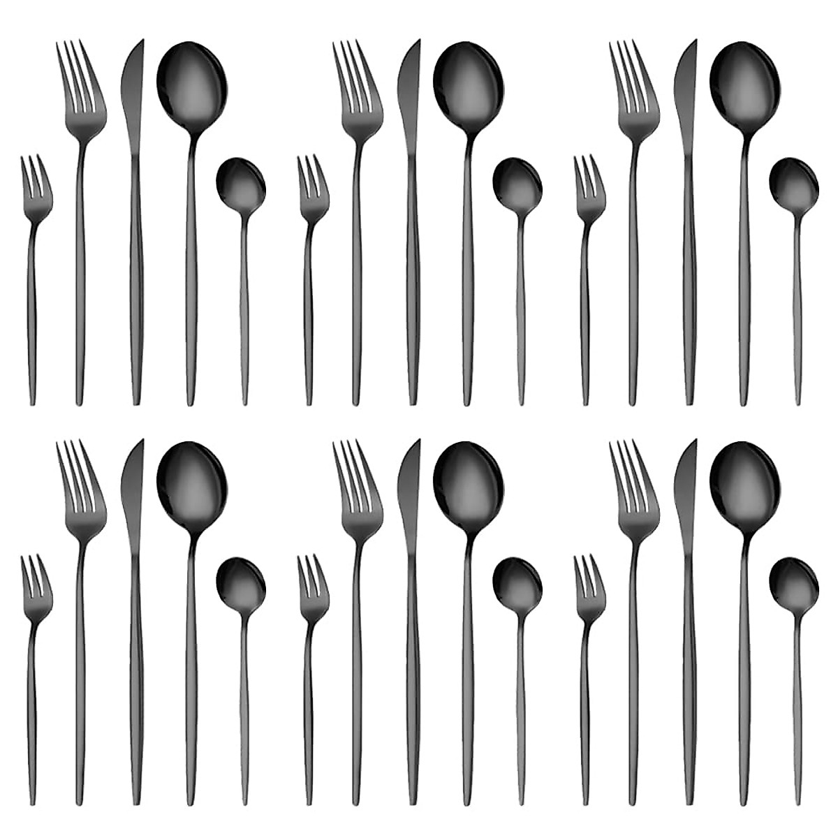 LAIION Black Silverware Set 30 Pieces Stainless Steel Flatware Set Titanium Plating Cutlery Set, Matte Black Utensil Sets, Service Set for 6
