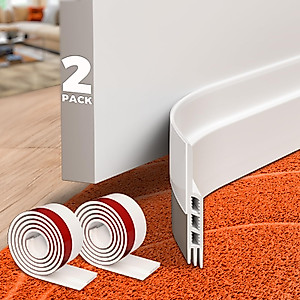 Holikme 2 Pack Door Draft Stopper Under Door Draft Blocker Insulator Door Sweep Weather Stripping Noise Stopper Strong Adhesive White 37" Length
