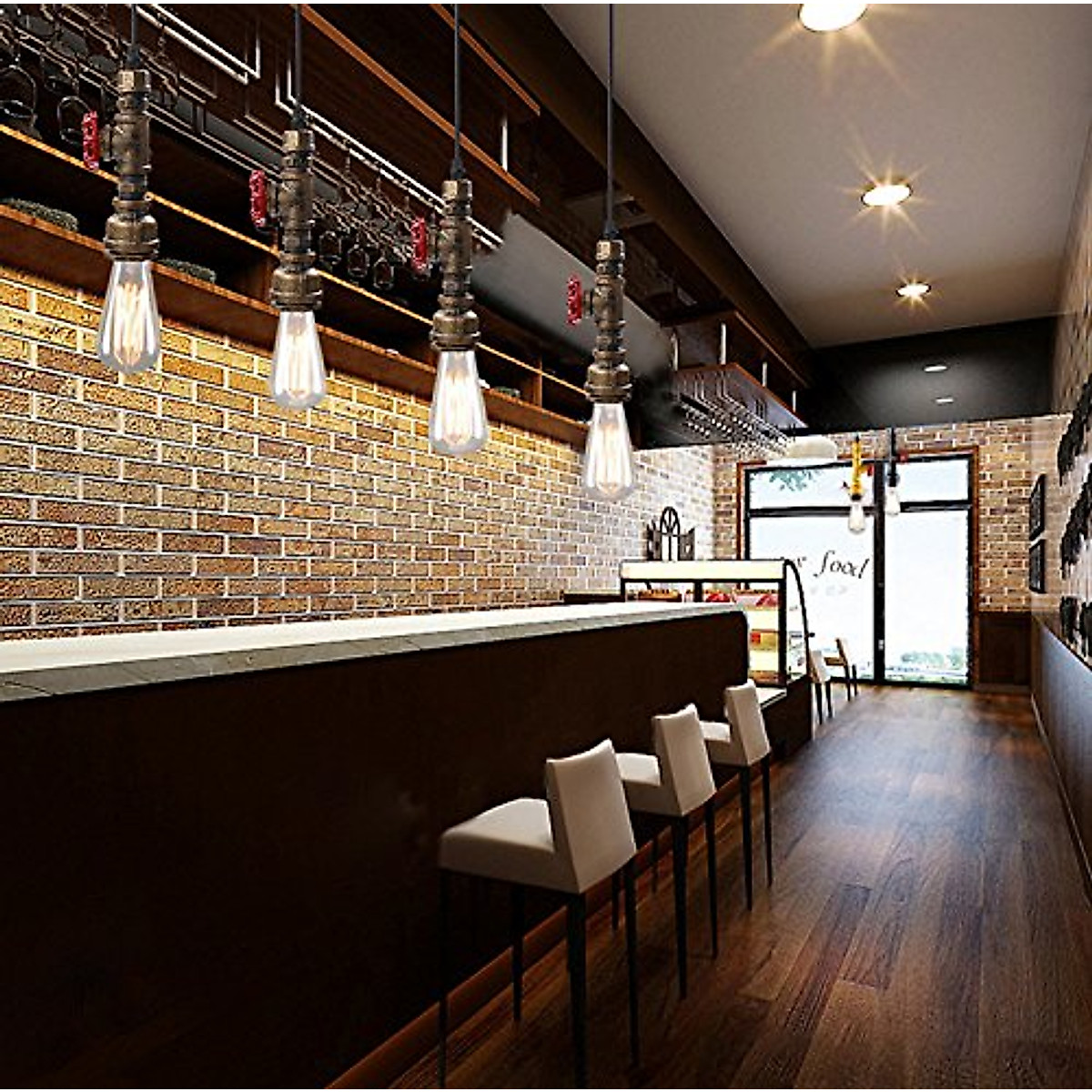 WINSOON Industrial Pendant Light, Rustic Water Pipe Pendant Light Copper Pendant Light, Steampunk Lamp Retro Antique Vintage Metal Hanging Pendant Lighting Fixture, Bronze, 3 Pack