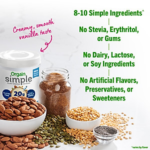 Orgain Organic Simple Vegan Protein Powder, Vanilla - 20g Plant Based Protein, With less Ingredients, No Artificial Sweeteners, Gluten Free, No Lactose Ingredients, 1.25 lb (Packaging May Vary)