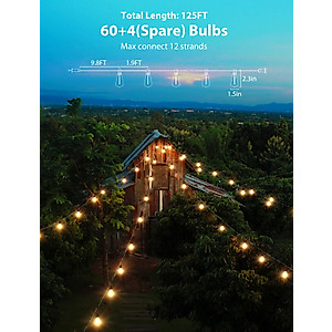 Sweepulire LED Outdoor String Lights, 125FT Patio Lights with 60+4 Shatterproof Bulbs, 2200K Warm White LED Lights Waterproof, Decorative Outdoor Lights for Porch, Deck, Garden, Backyard, Balcony