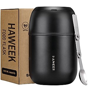 HAWEEK Insulated Food Container 17 oz Soup Thermo for Hot Food Kids Adults, Stainless Steel Vacuum Lunch Box with Folding Spoon, Adult Kids Thermo Portable with Handle for School, Office, Outdoor