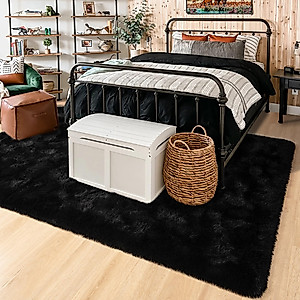 ISEAU Area Rugs 8x10 Feet for Living Room Rugs, Ultra Soft Fluffy Black Rugs for Bedroom, Non-Slip Modern Large Shag Bedroom Rug for Kids Room Dorm Home Decor