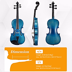 Asmuse Full Size 4/4 Violin Kit, Premium Solid Wood Starter Violin with Bow Case for Beginner Adult Children (Blue)