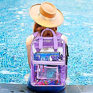 TXHVO Clear Backpack, Heavy Duty Transparent Bookbag, See Through PVC Backpacks for Women - Purple