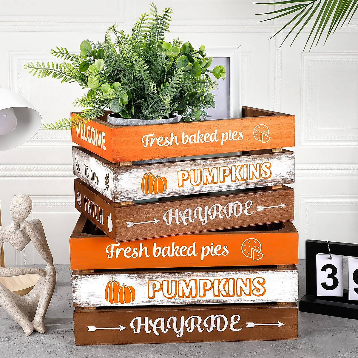 Sintuff 2 Pcs Fall Wooden Crates for Display Thanksgiving Wooden Boxes Rustic Nesting Wood Crates Farmhouse Storage Container for Harvest Thanksgiving Party Storage Gift