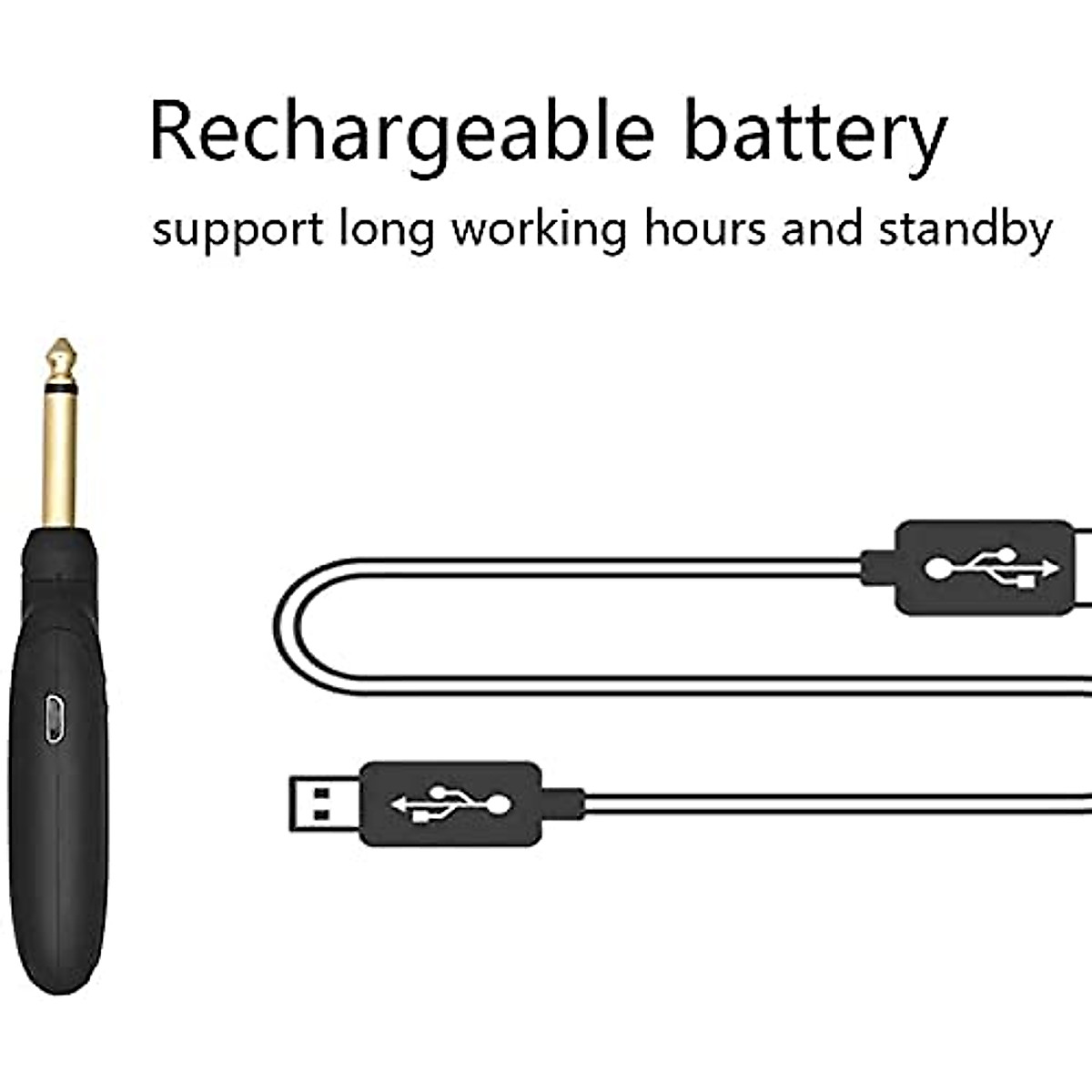 Wireless Guitar System, Wireless Guitar Transmitter and Receiver, 3.7V 600mAh 20Hz-20kHz UHF Built-in Rechargeable Support 4 Channels Transmitter Receiver with Plug for Electric Guitar Bass Organ
