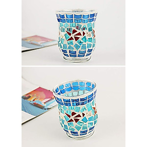 Blue Small Fish Mosaic Glass Tea Light Candle Holder Romantic Handmade Gifts Votive Candleholder Christmas Candlestick Holders Table Centerpieces Home Decor Wedding Party Table Decorations