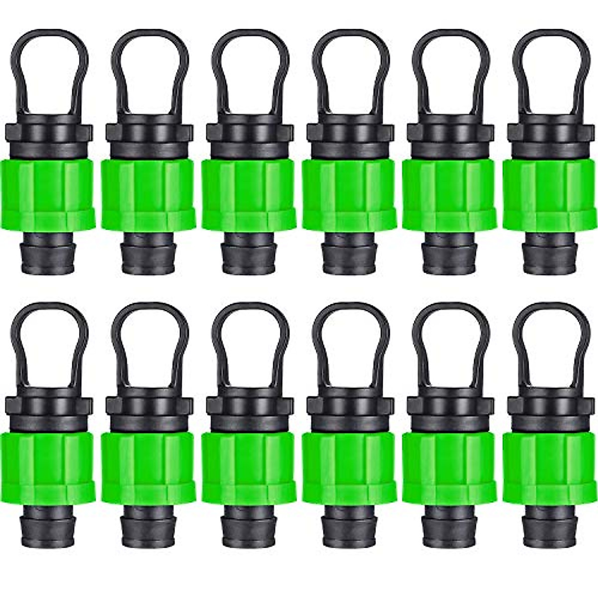 Hotop 12 Pieces Drip Irrigation Tubing End Cap Plug 1/2 Inch Universal End Cap Fitting, Compatible with 16-17mm Drip Tape Tubing Sprinkler System (Green)