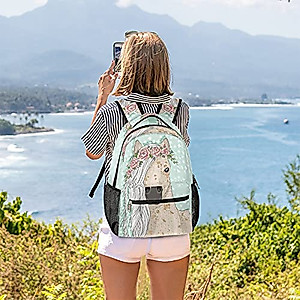 Horse School Backpack for Girls Boys, Animal Flower 16 Inch Kids Backpack Lightweight Water Resistant School Bag Student Bookbag, Laptop Backpack Travel Hiking Camping Daypack