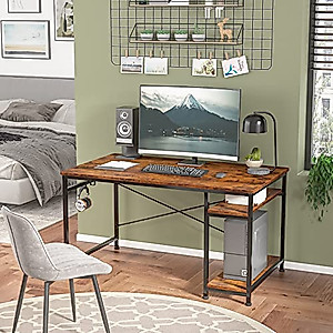 Engriy Writing Computer Desk 47", Home Office Study Desk with 2 Storage Shelves on Left or Right Side, Industrial Simple Style Wood Table Metal Frame for PC Laptop Notebook