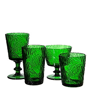 Jomop Handmade Pressed Colored Tumbler Drinking Glasses Green Set of 4 Retro (4, Old Fashioned Glasses)