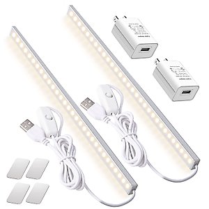 DWEPTU 2Pack LED Under Cabinet Light LED Light Bar with USB Powered Under Cabinet Lights for Closet Light Bar Under Counter Lighting Work Tables Student Dormitory (Include AC Plug)