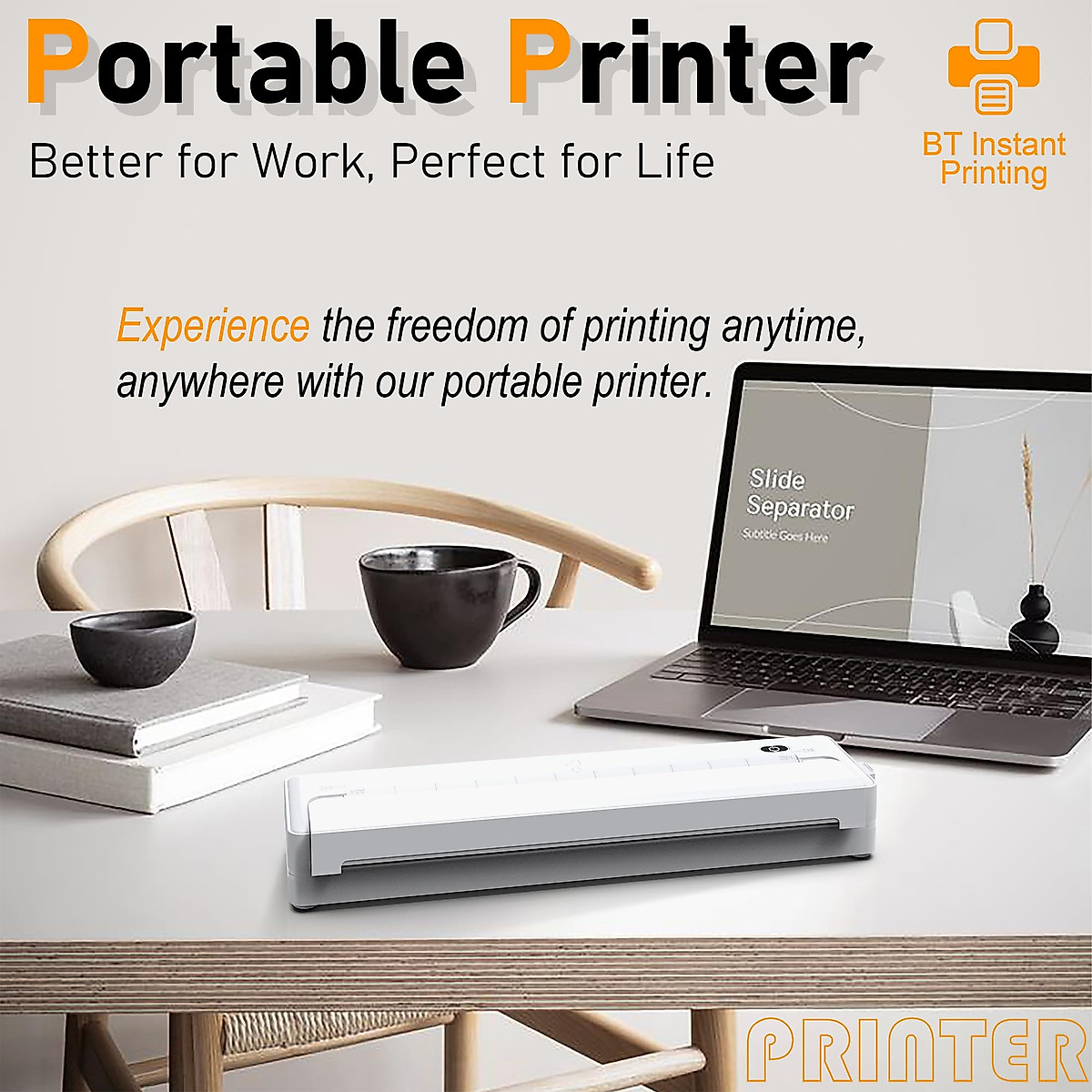 Fostex Portable Wireless Printer for Travel, Thermal Bluetooth Printer Support, Small Inkless Mobile Printer Compatible with iOS, Android & Laptop,for Office,Home,School Use (Black)