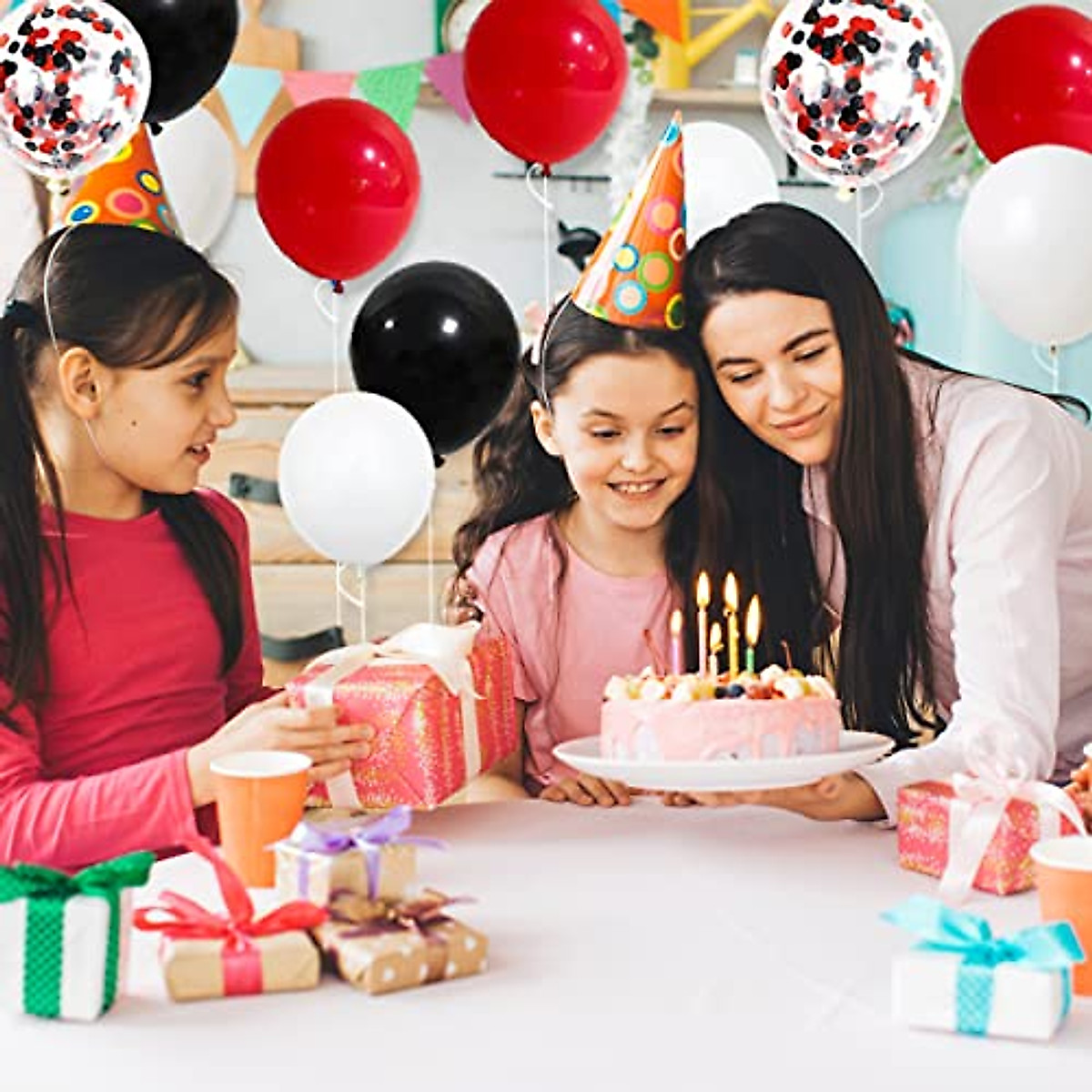 Red White Balloon Garland Arch, 12inch 10inch Red and White Balloons Red Black Balloons Confetti Balloons for Birthday Wedding Graduation Bridal Shower Retirement Party Decorations