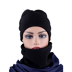 Tatuo 2 Packs Fleece Neck Warmer Fleece Scarf Windproof Ski Face Mask Heavy Winter Head Scarf for Skiing Hiking Cycling Climbing (Black, Gray)