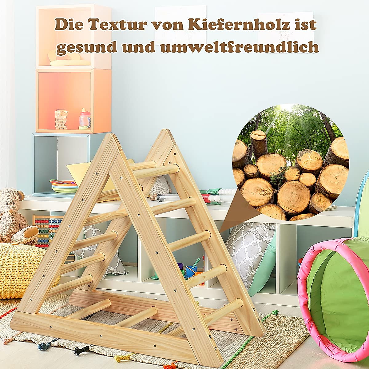 INFANS Kids Wooden Triangle Climber, Toddler Climbing Toys with 3 Different Climbing Ladders, Indoor Playful Climbing Toys with Stable Structure, Gift for 3+ Boys Girls