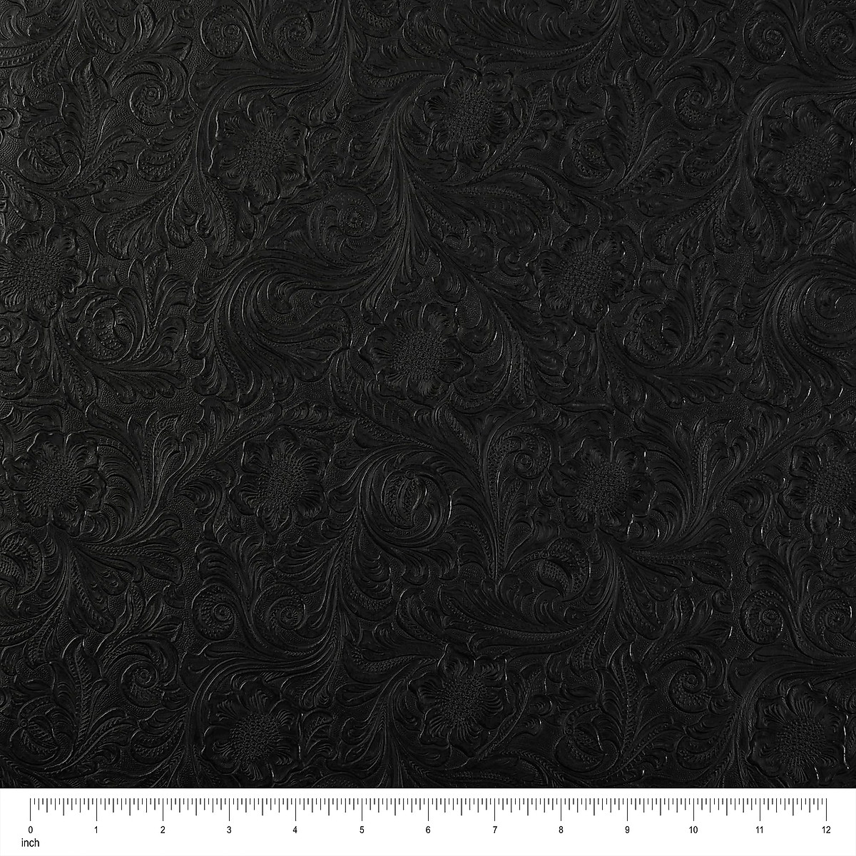 Tooled Faux Leather Western Cowboy, Floral Embossed Vinyl, Craft DIY and Upholstery Textured PU Pleather Fabric - One Foot 12"x54" (Black)