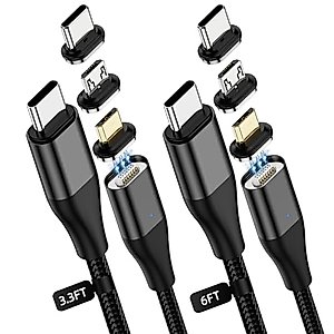 YKZ 3 in 1 Magnetic USB C to C Cable, Magnet Charging Cable, [3.3FT+6.0FT] PD 60W Fast Charger Nylon Braided Cord Compatible with Type C and Android Devices (Black)