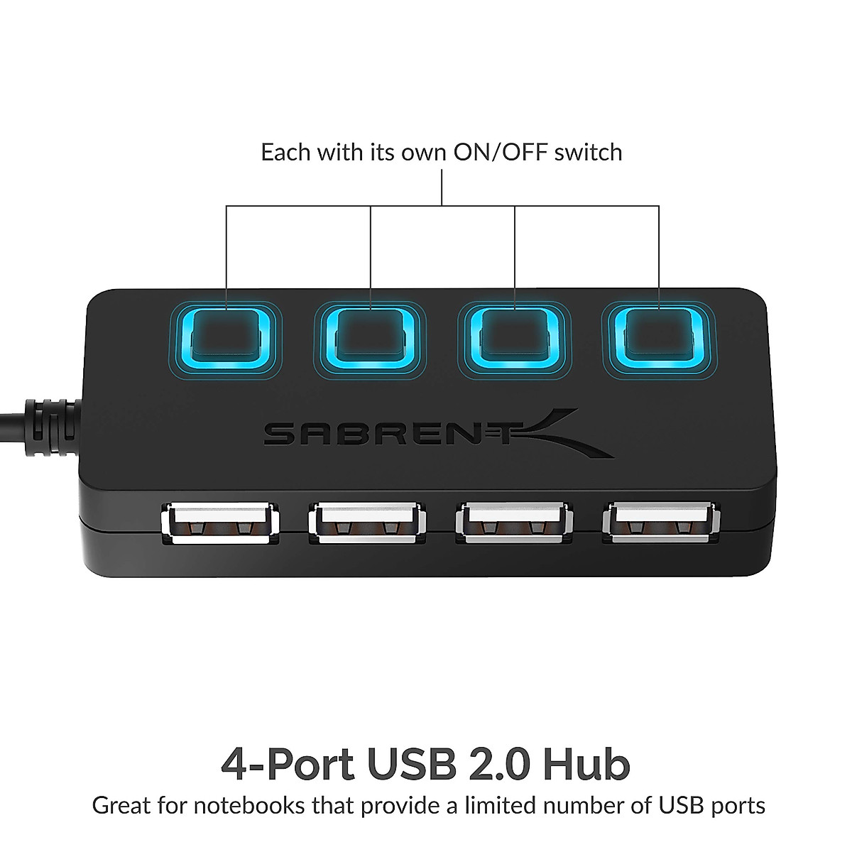 SABRENT 4-Port USB 2.0 Hub + 4-Port USB 2.0 Hub with Individual LED lit Power Switches