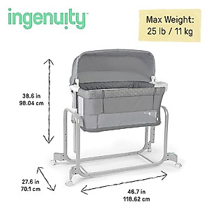 Ingenuity Dream Hero Starlight 3-in-1 Co-Sleeping Bassinet and Crib - Lume (Grey), Unisex, Newborn to 12 Months