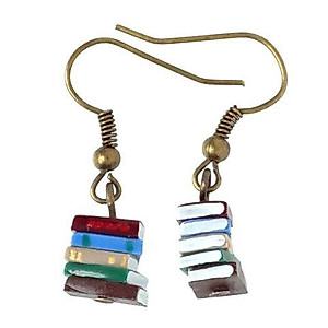 Kafeimiao Book Earrings for Woman,Mini Stack Book Earrings Library Color Multicolor Book Pendant Earrings,Costume Accessory,Best Gift for Easter,1 Pair(Pack of 1)