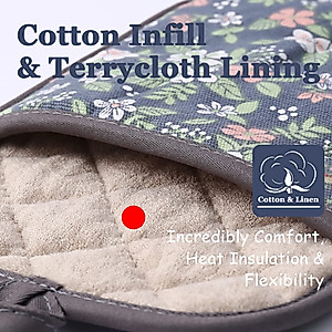 Pot Holders for Kitchen Heat Resistant Cotton Linen with Silicone Non-Slip Texture Thick Terry Lining Set of 2 Pastoral Style