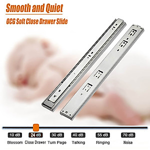 OCG Soft Close Drawer Slides 22 Inch (5 Pairs), Full Extension Ball Bearing Side Mount Drawer Slides for Cabinets with Face Frame, with Rear Mounting Brackets