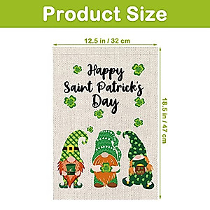 Mocossmy St Patrick's Day Garden Flags, 2 PCS 12.5 X 18 inch Double Sided Irish Gnome Shamrock Welcome Garden Flag Burlap Banner for St Patrick's Day Spring Home Outdoor Yard Lawn Farmhouse Decoration