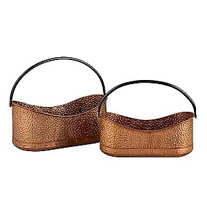 47th & Main Metal Baskets Rustic Hammered Iron Storage Basket Set with Handles, 2-Count, Copper Finish