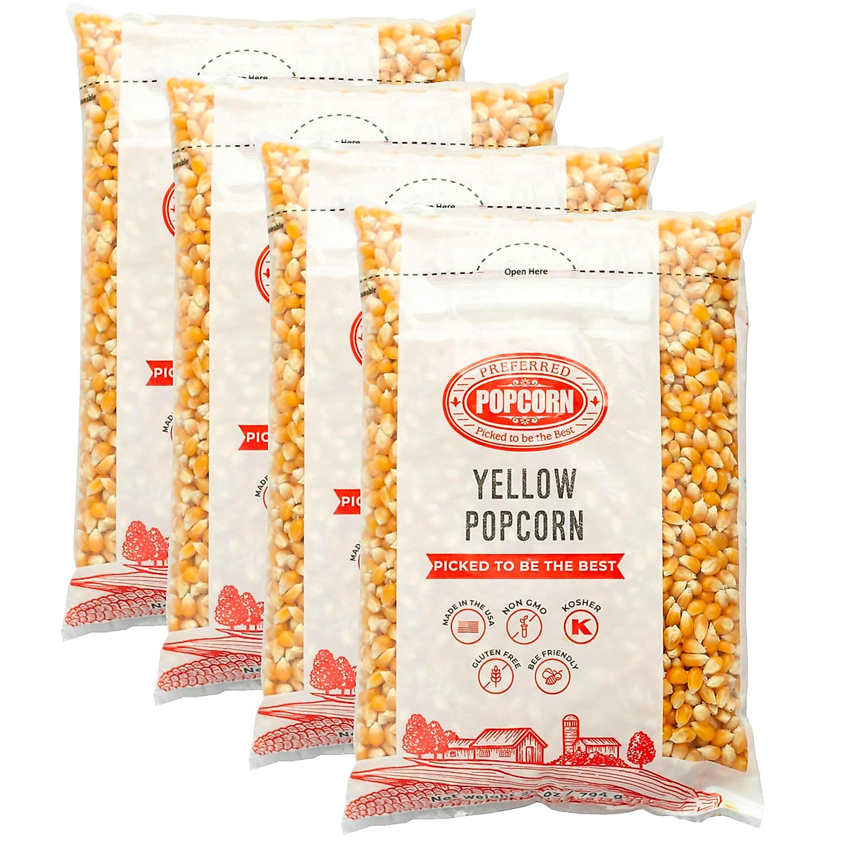 Preferred Popcorn Non-GMO Popcorn, 28 Ounce bag, Pack of 4, 30 Servings Per Bag