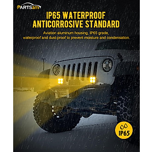 Partsam 3 Inch Yellow Pods Fog Light, 30W Waterproof Cubes Offroad Cree LED Pods Spot Flood Ditch Lights, Square Off Road Lights for Pickup Truck SUV ATV UTV Boat Forklift 4x4 Motorcycle, Pack of 2
