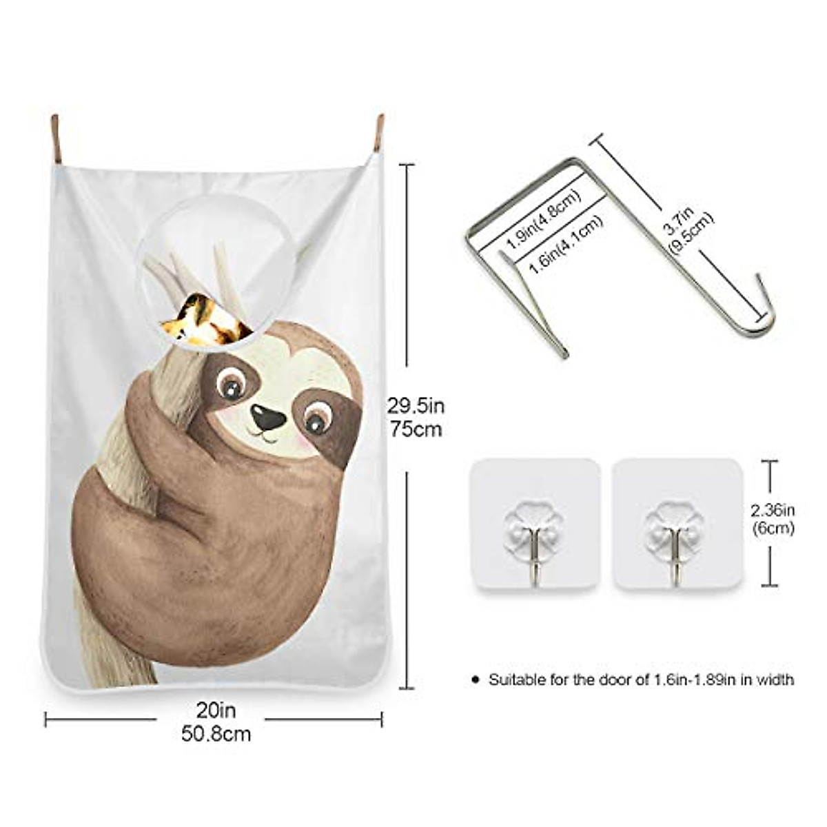 Blueangle Baby Sloth Laundry Hamper,Foldable Hanging Storage Basket,Portable Space Saving Storage Bag