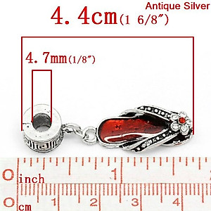 Flip Flop Shoe Charm W/Clear Rhinestones Dangle Bead for Snake Chain Charm Bracelet