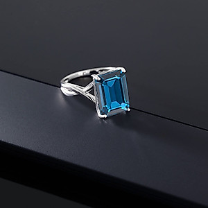 Gem Stone King 10K White Gold Gemstone Birthstone Engagement Ring | Emerald Cut 14X10MM | Wedding Engagement Anniversary Promise Ring For Women | Available In Size 5-9