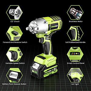 Robustrue Cordless Impact Wrench, 590Ft-lbs (800N.m) Brushless 1/2 inch Impact Wrench, 2500RPM Max Torque Impact Gun, 2x 4.0Ah Battery, Charger, 4 Sockets, Electric Impact Wrench for Car Truck RV