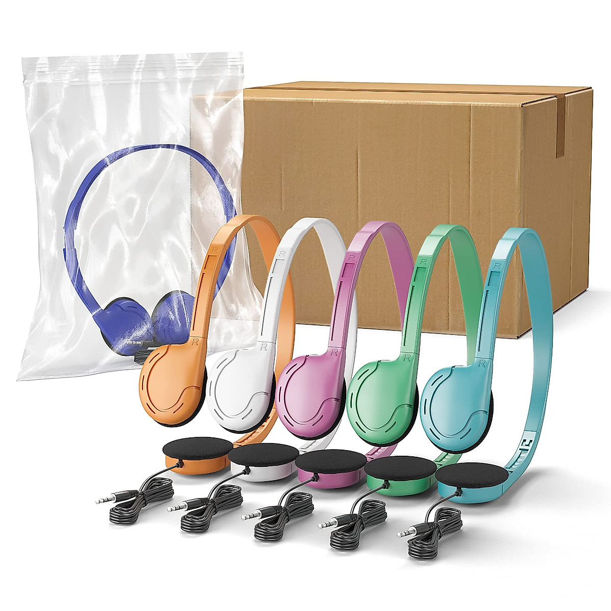 Keewonda Classroom Headphones Bulk 30 Pack, Wired Disposable Kids Headphones for School Teen Computers Laptops Chromebook Mixed Color(No Microphone)