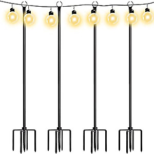 Walensee String Light Poles with Hook Outdoor Metal Lighting Pole for Hanging String Lights for Garden Party 9.4FT Lights Hanger with 5-Prong Fork Steel Stand Holder for Patio Christmas Wedding