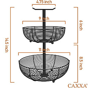CAXXA 2 Tier Fruit Basket Bowl Kitchen Heavy Duty Wire Organizer, Black