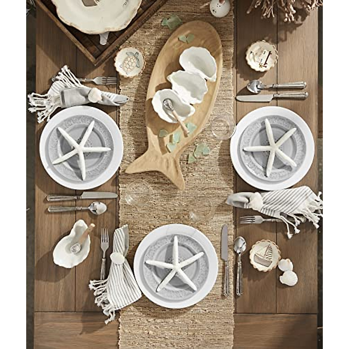 Mud Pie, White, 10.25" x 5.5" Oyster Shaped Triple Dip and Serving Set
