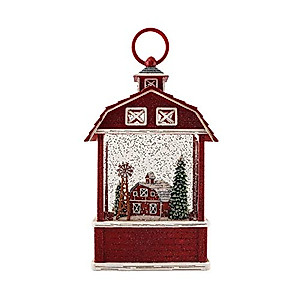 Victory Creative Barn House Christmas Lighted Snow Globe Lantern 9.5" H Musical Snow Globe with Swirling Glitter Battery Operated & Timer & USB