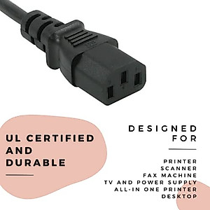 DIGITMON 3 Prong Universal Printer AC Power Cord for Brothers HL-L3270CDW Laser Printer (3 Feet, Black)