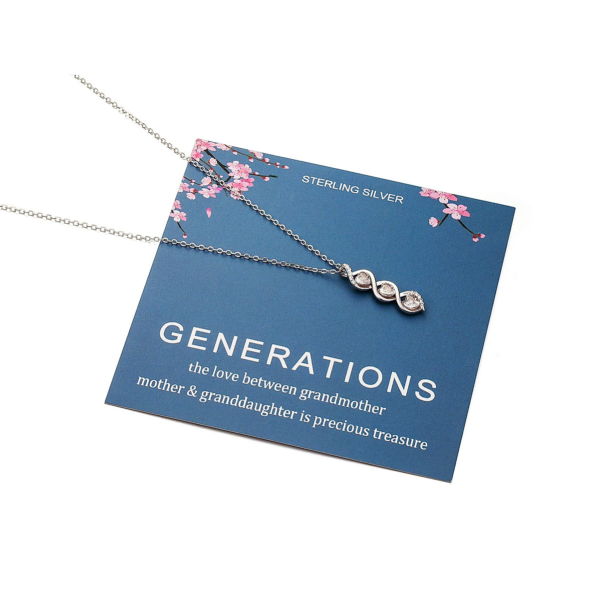 Generations Necklace - Sterling Silver Three Hearts Infinity Gene Necklace for Grandma Mom Granddaughter, Birthday Jewelry Mothers Day Gift