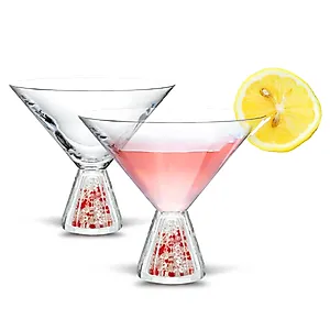 H&D HYALINE & DORA 7oz 2pcs Martini Glasses with Stylish Diamond Bases,Cocktail Glassware,Great for Martini, Cocktail, Whiskey, Margarita, Juice Glasses,Diamond Will Not Leak Off(Red)