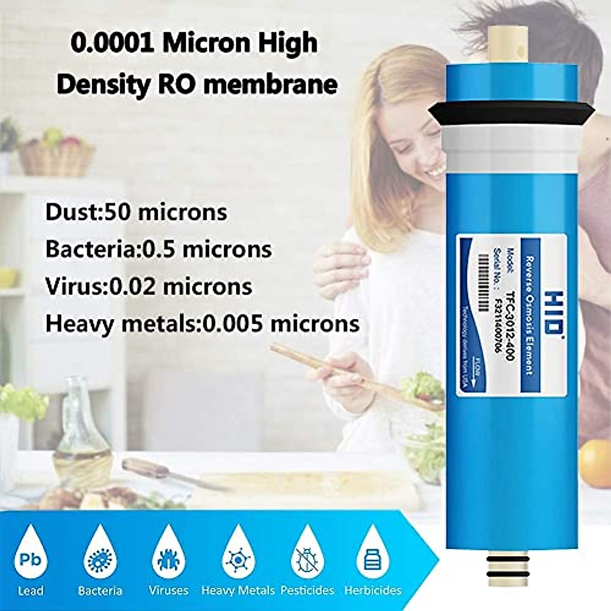 3-PC 3012-400 Gpd Replacement 0.0001 Micron Reverse Osmosis Membrane Filter Compatible Ro Fits Residential Water Filter Purifier