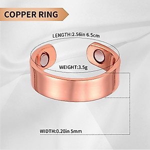 BioMag Copper Ring for Women, 99.99% Pure Copper Magnetic Rings for Lymphatic Drainage, Adjustable Jewelry Gifts for Women