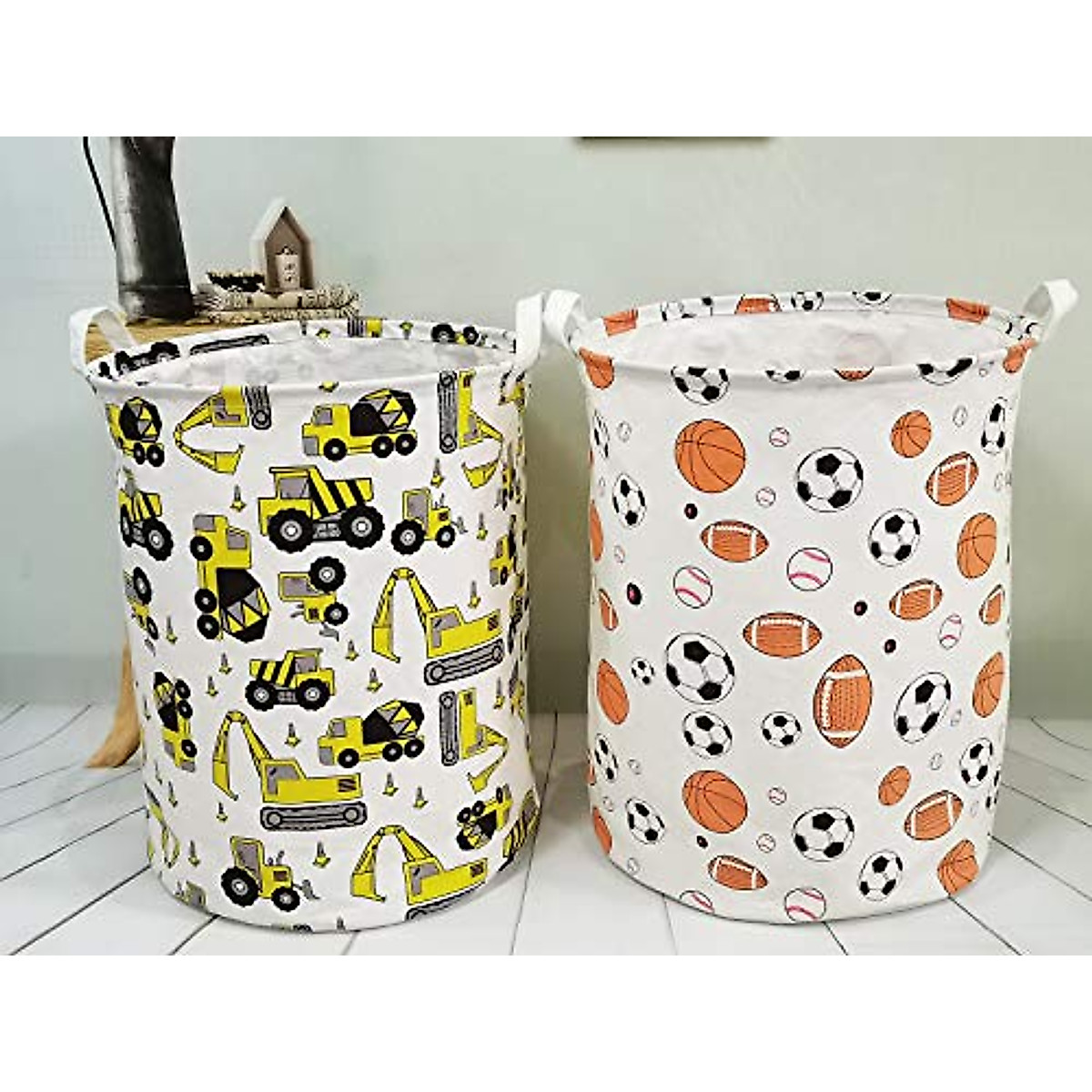 Storage Baskets Waterproof Foldable Organizer Large Storage Bins for Dirty Clothes Home and Office Toy Organizer Laundry Hamper(Excavator)