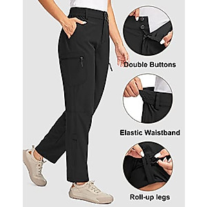 G Gradual Women's Hiking Pants with Zipper Pockets Convertible Lightweight Quick Dry Stretch Cargo Camping Pants(Black, S)